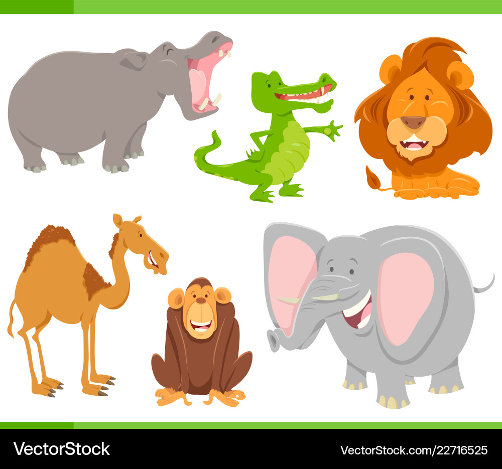 Wild animals cartoon characters collection Vector Image