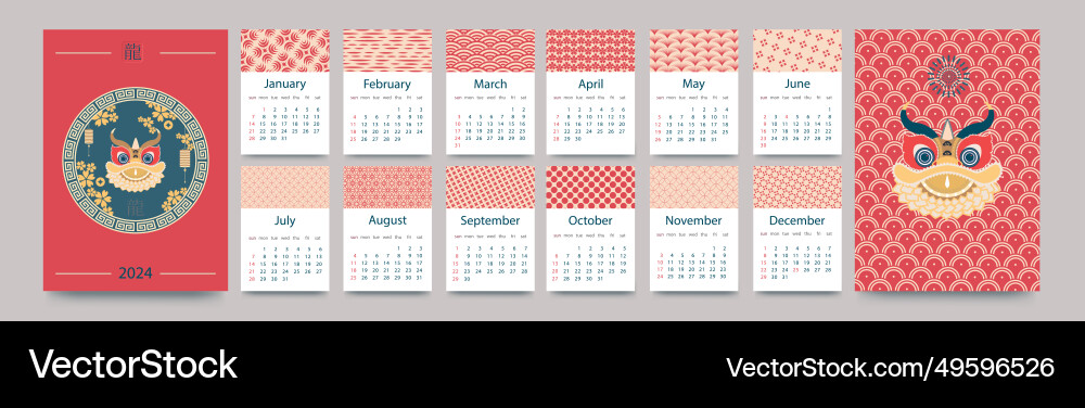 Calendar template for 2024 vertical design Vector Image