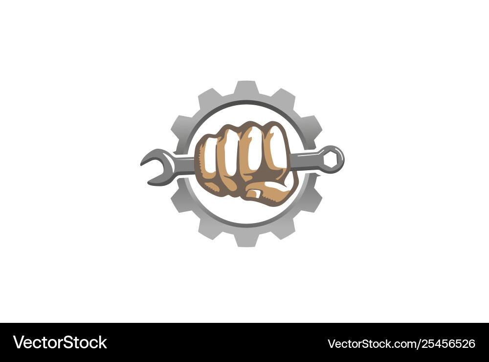 Creative mechanic gear hand wrench logo design Vector Image