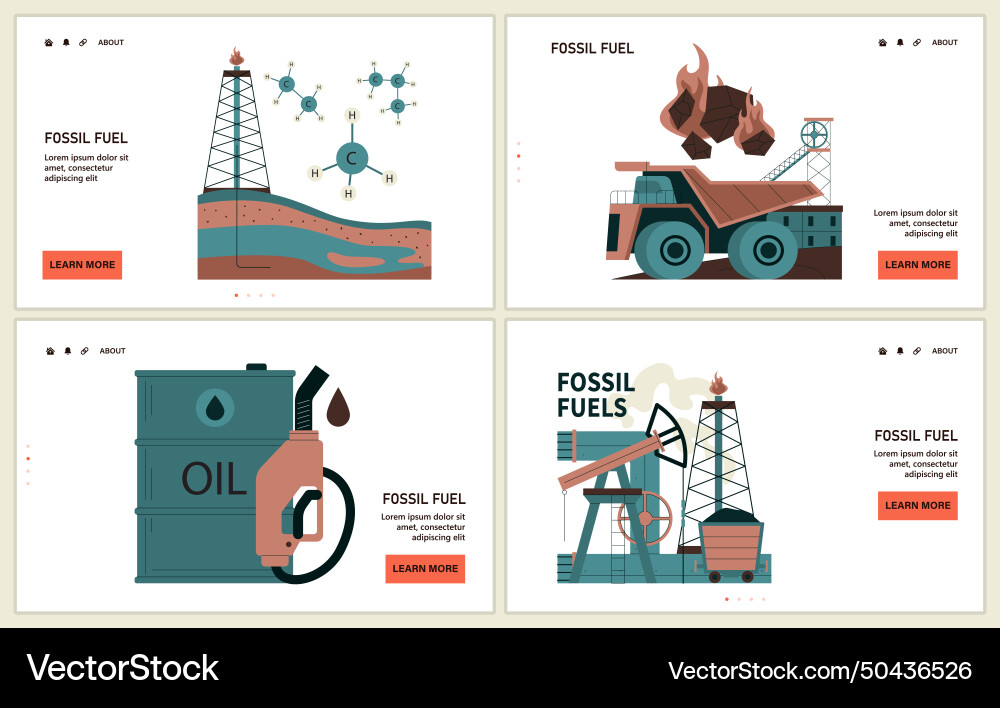Fossil fuel web or landing set resources Vector Image