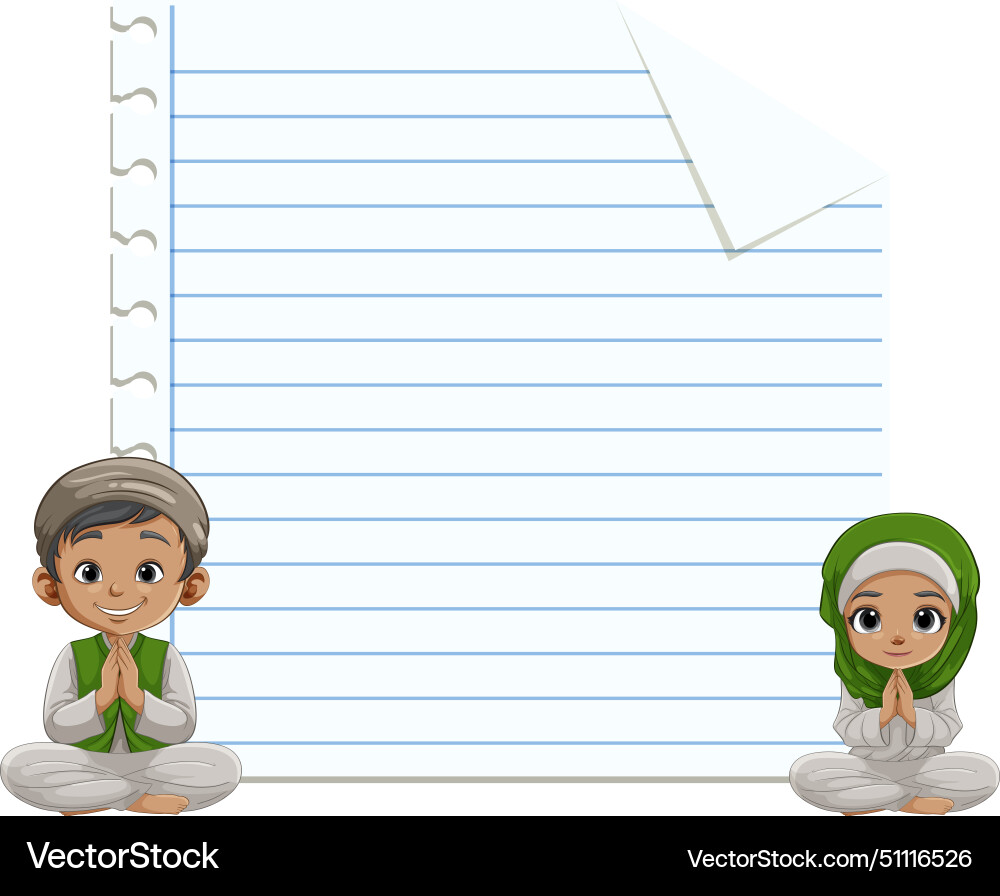 Kids praying with empty lined paper Royalty Free Vector Kids praying with empty lined paper Royalty Free Vector