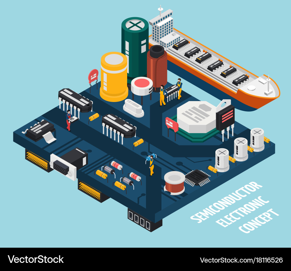 Semiconductor electronic components seaport Vector Image
