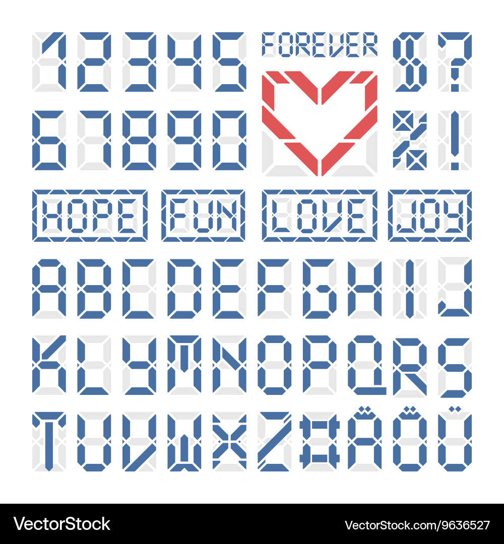 Digitale Schriftart latin Alphabet Buchstaben und Zahlen