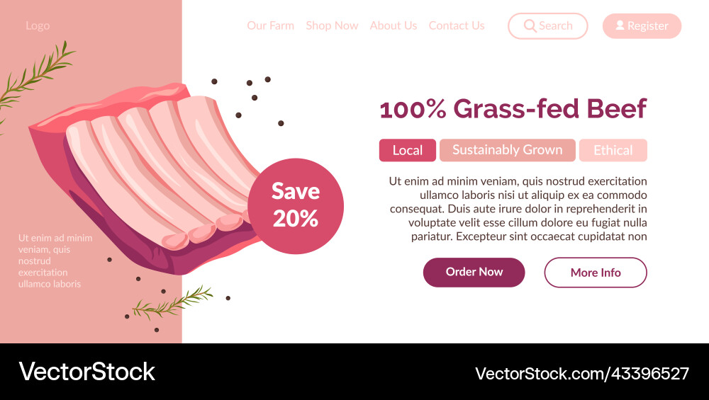 Grass fed beef natural and organic meal website Vector Image