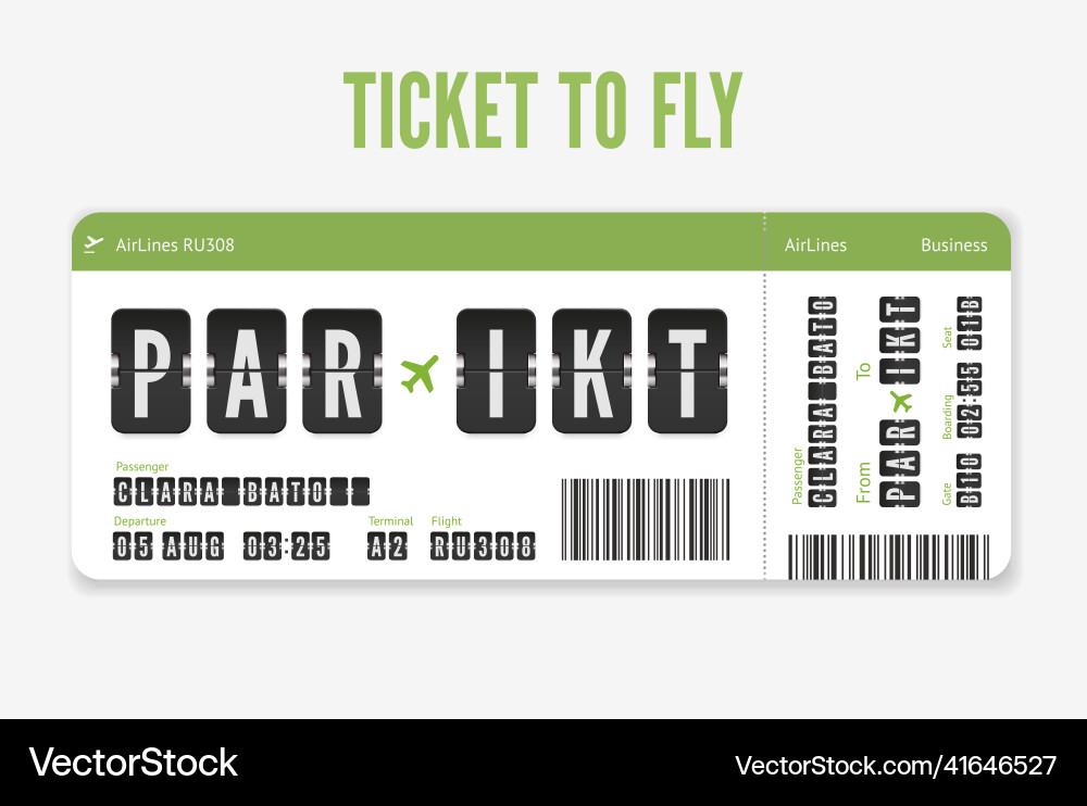 Green Airline Flight Ticket Coupon Royalty Free Vector Image
