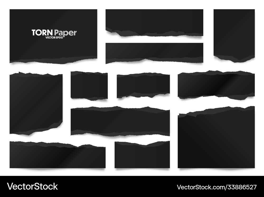 Ripped black paper strips realistic crumpled Vector Image