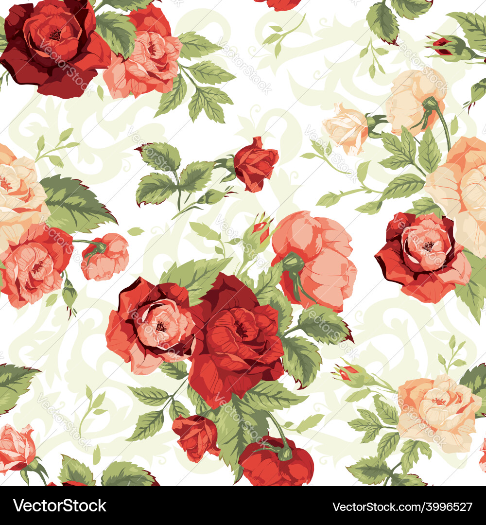 Seamless floral pattern with red and orange roses Vector Image