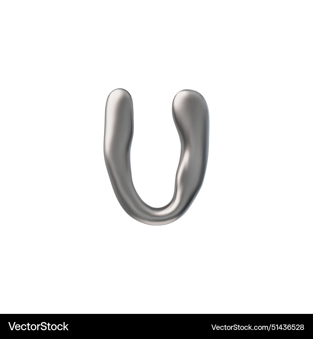 3d glossy silver letter u with liquid metal Vector Image