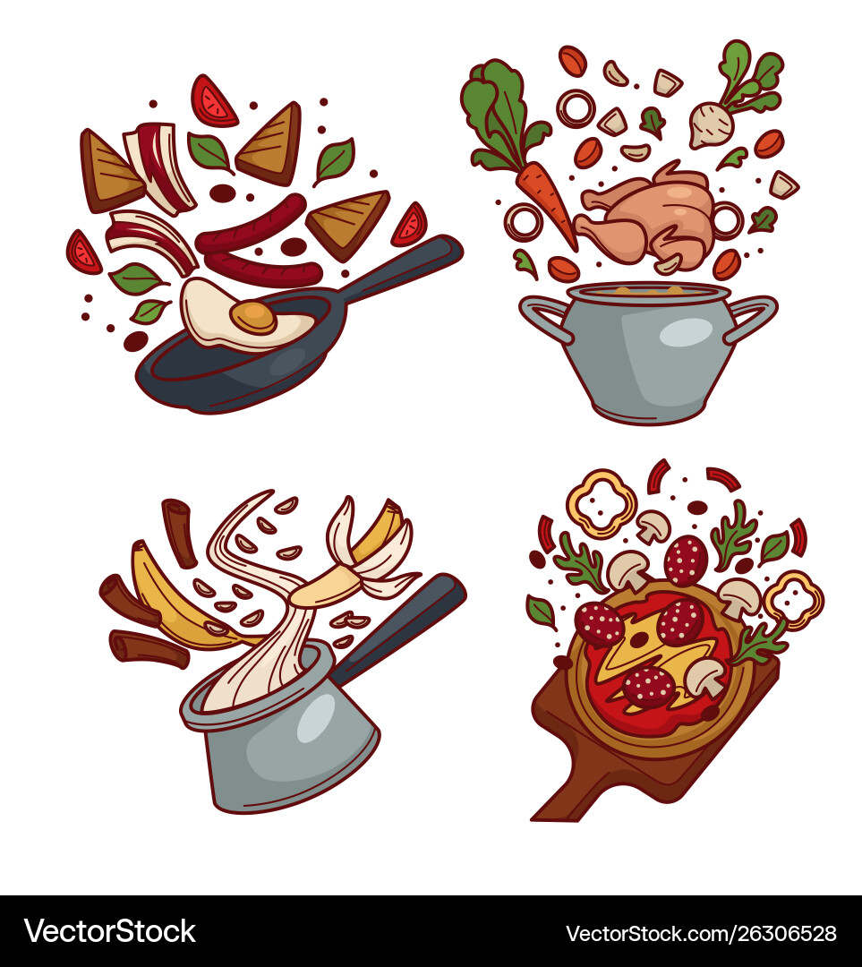 Breakfast lunch and dinner cooking dishes Vector Image