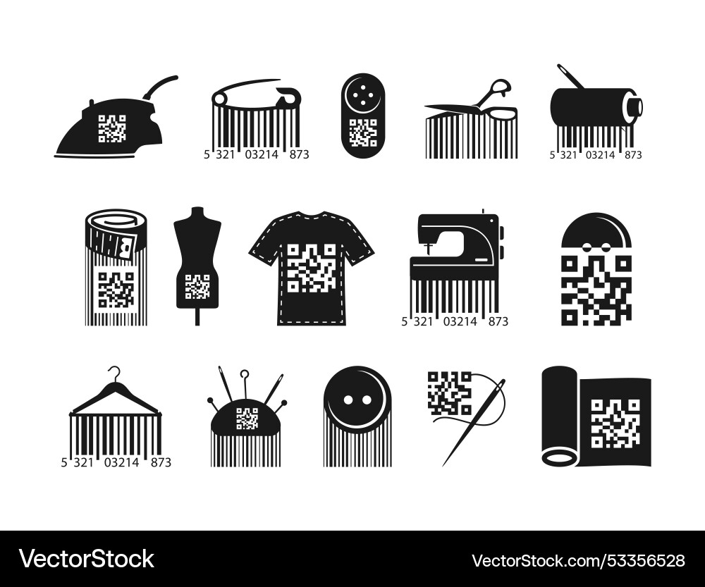 Creative icons of sewing-related qr barcodes Vector Image