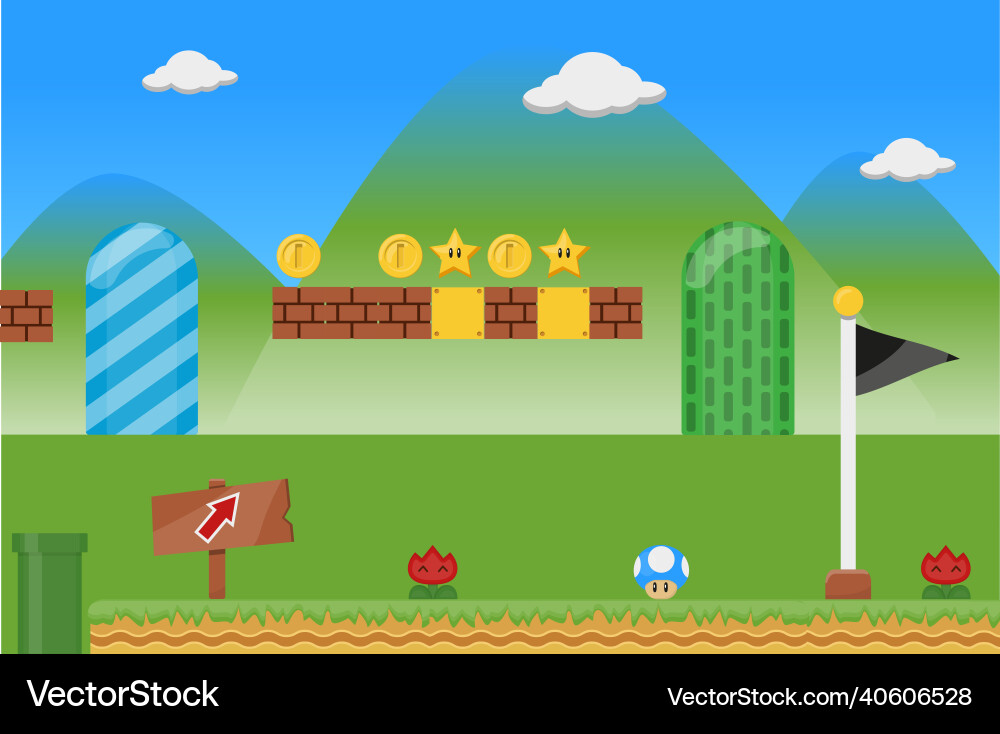 Flat card with super mario cartoon-style Vector Image