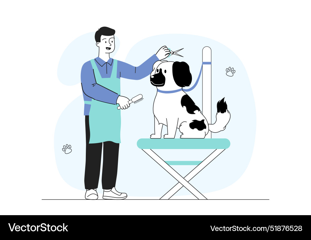 Grooming dog concept man with scissors and comb Vector Image