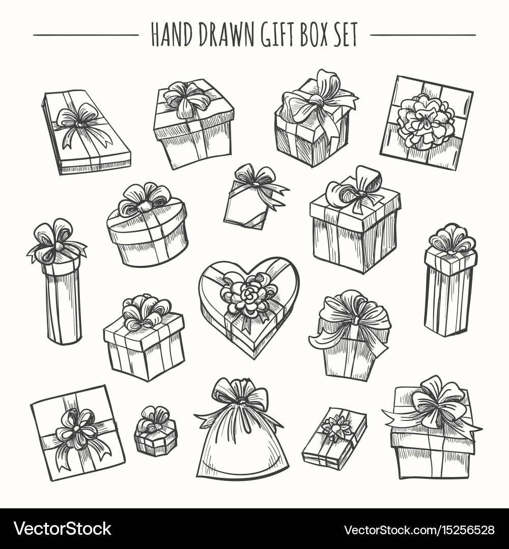 Hand Drawn Gift Boxes Set Royalty Free Vector Image
