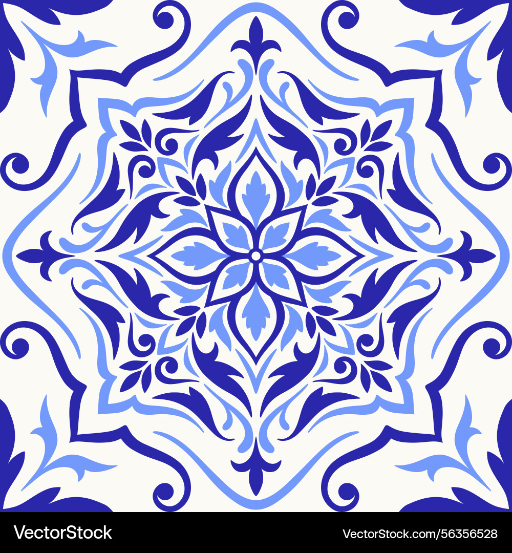 Mediterranean blue tile ethnic seamless pattern Vector Image