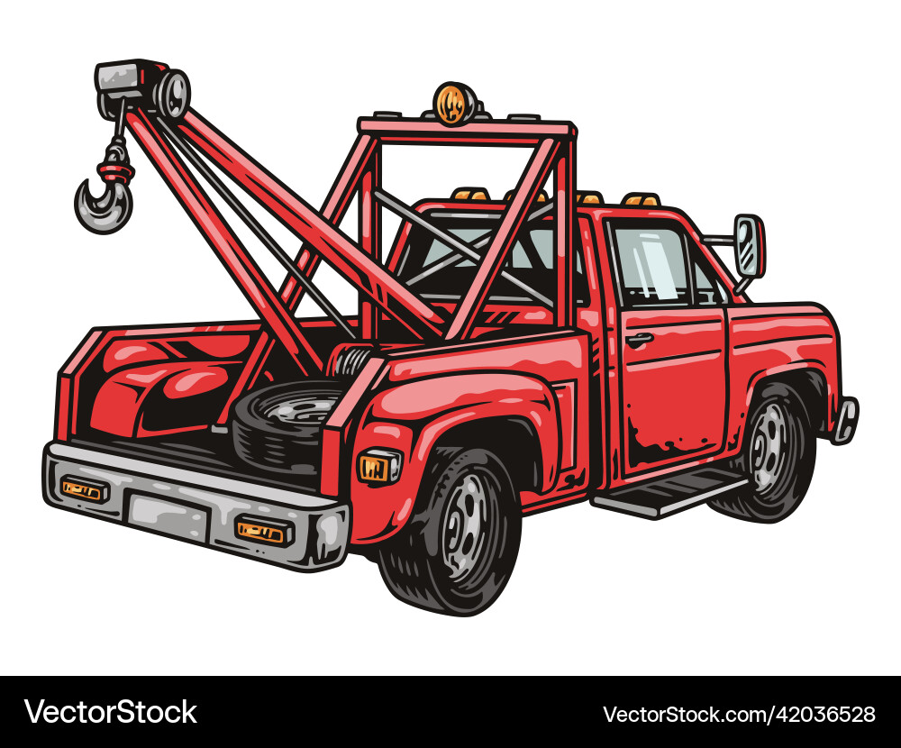 Red tow truck with hook Royalty Free Vector Image