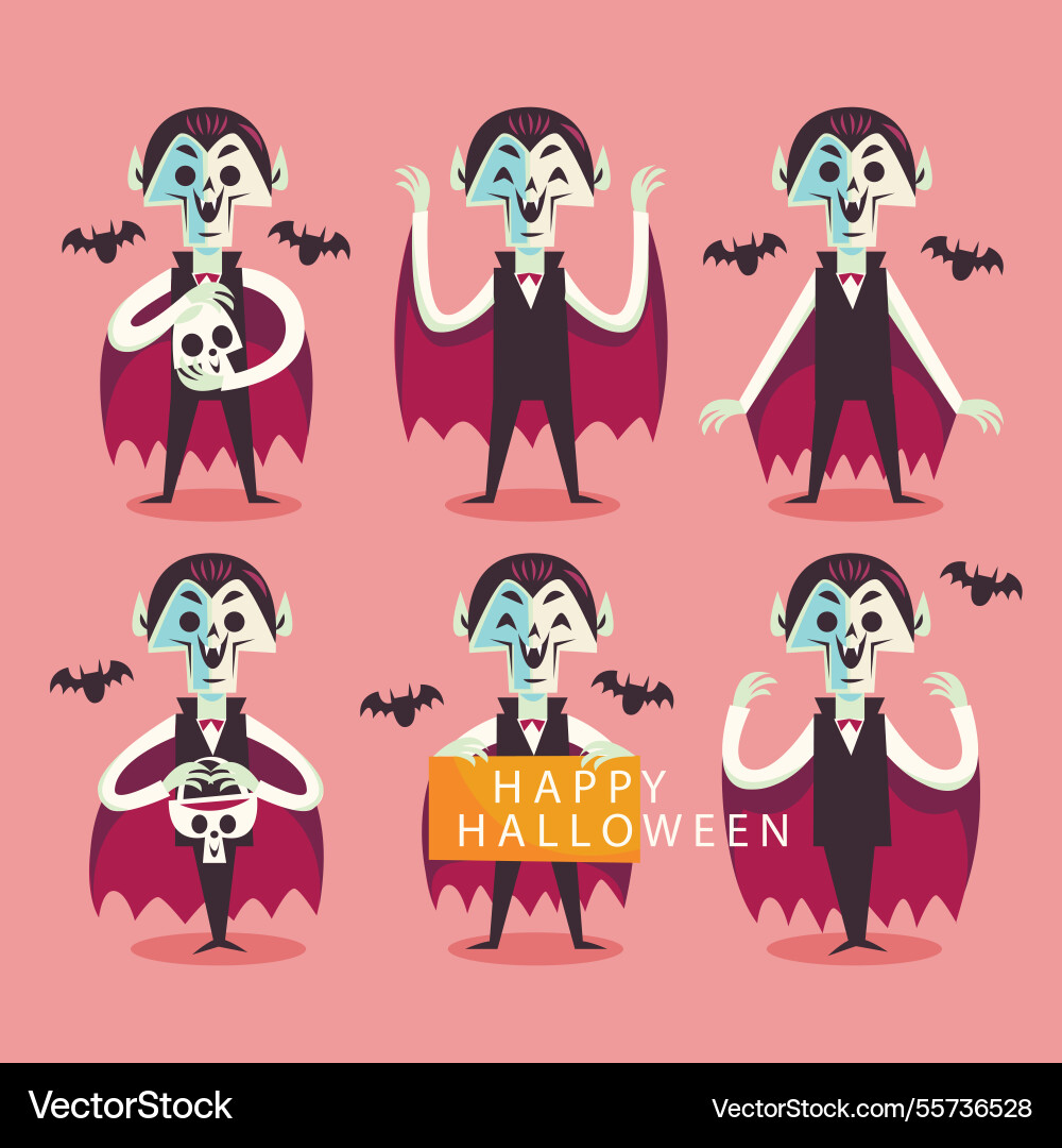 Set of retro vampires in flat design Royalty Free Vector