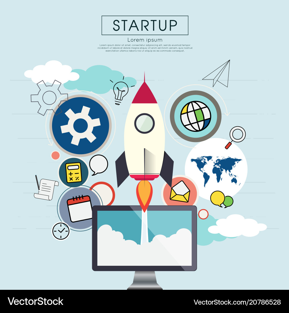 Startup Rocketship Media Royalty Free Vector Image