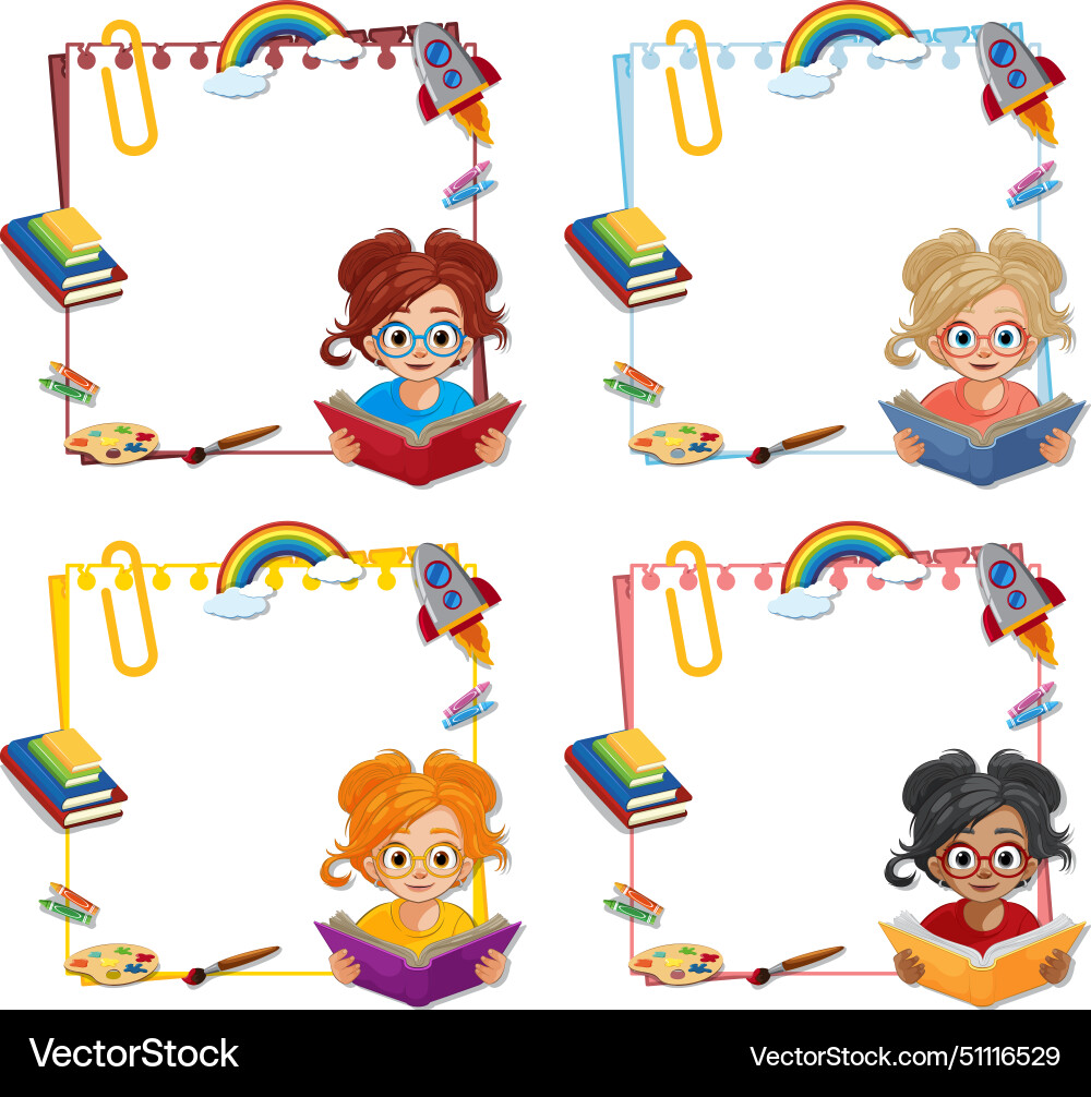 Cartoon children reading books within a Royalty Free Vector