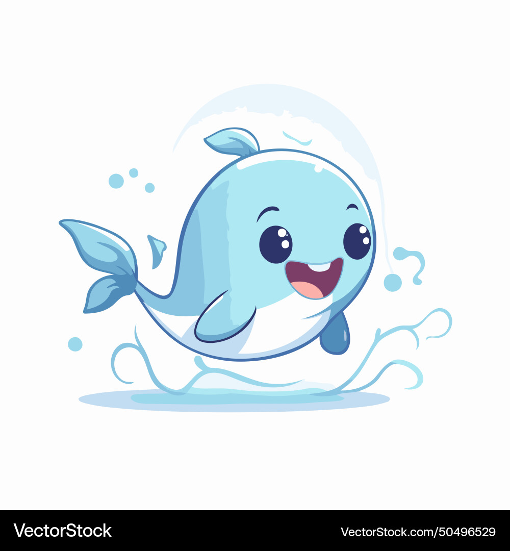 Cute blue whale cartoon character on a white Vector Image