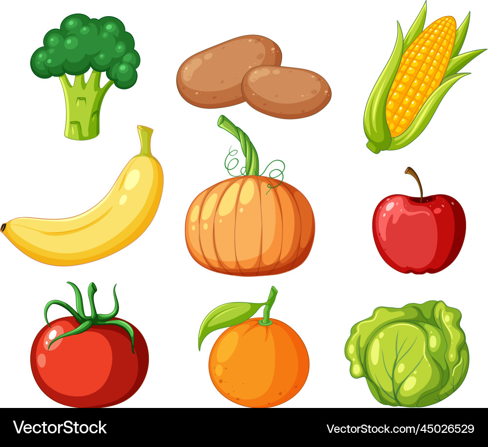 Group of fruit and vegetable Royalty Free Vector Image