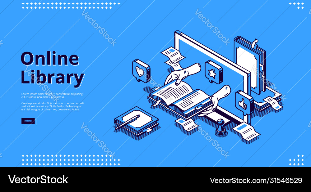 Online library isometric landing internet service Vector Image
