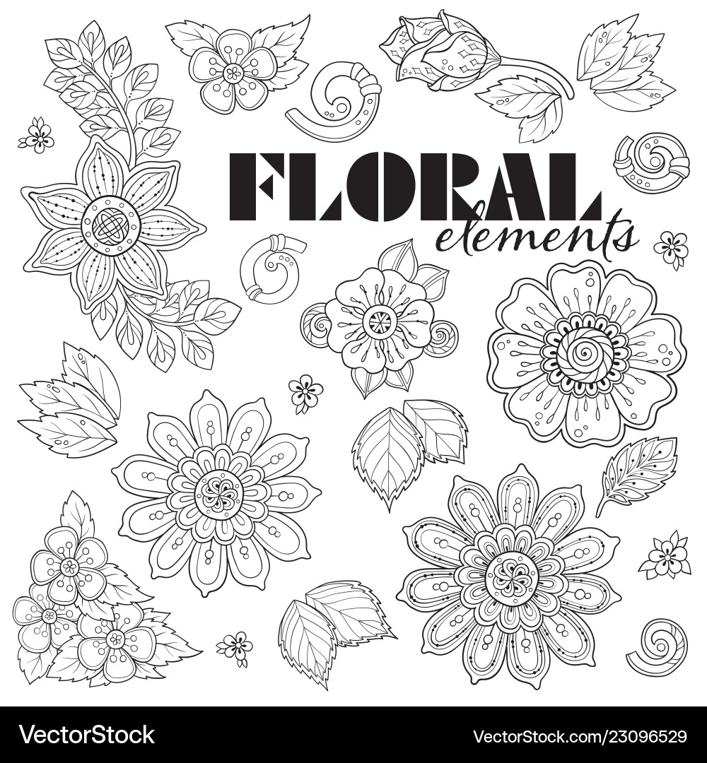 Set of henna floral elements based Royalty Free Vector Image
