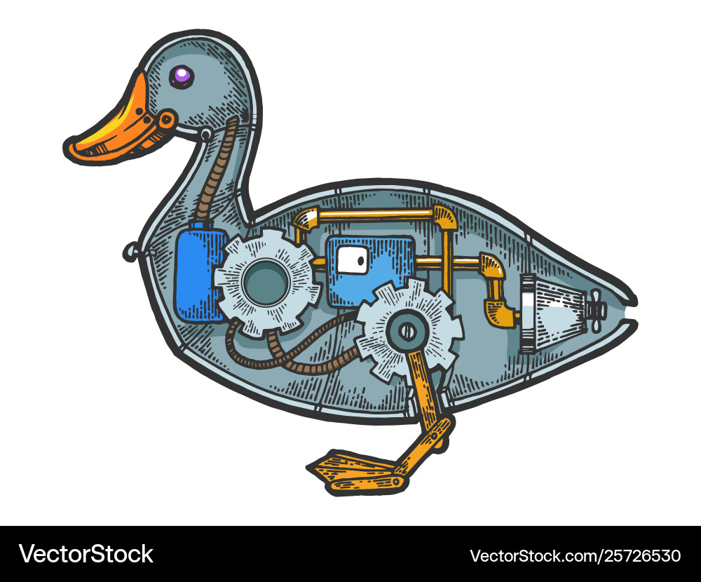 Mechanical duck bird animal sketch engraving Vector Image