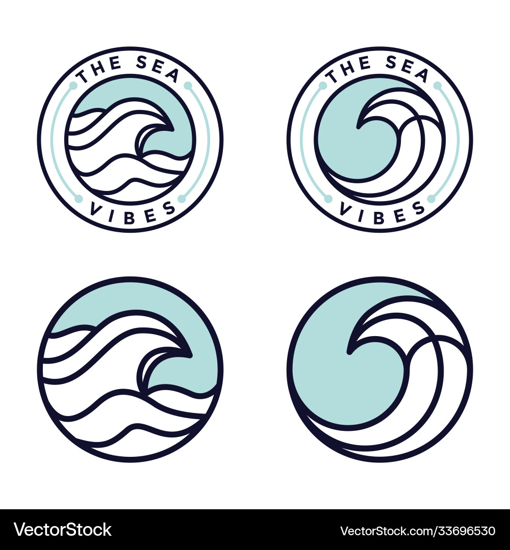 Set circle badge simple outline wave logo design Vector Image