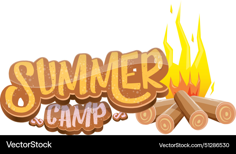 Summer camp cartoon logo with campfire Royalty Free Vector