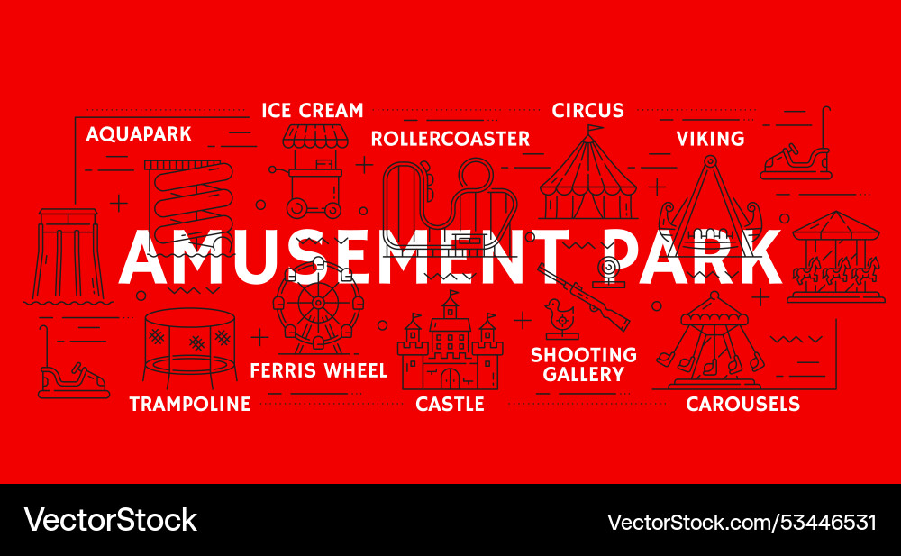 Amusement park playground funfair rides in line Vector Image