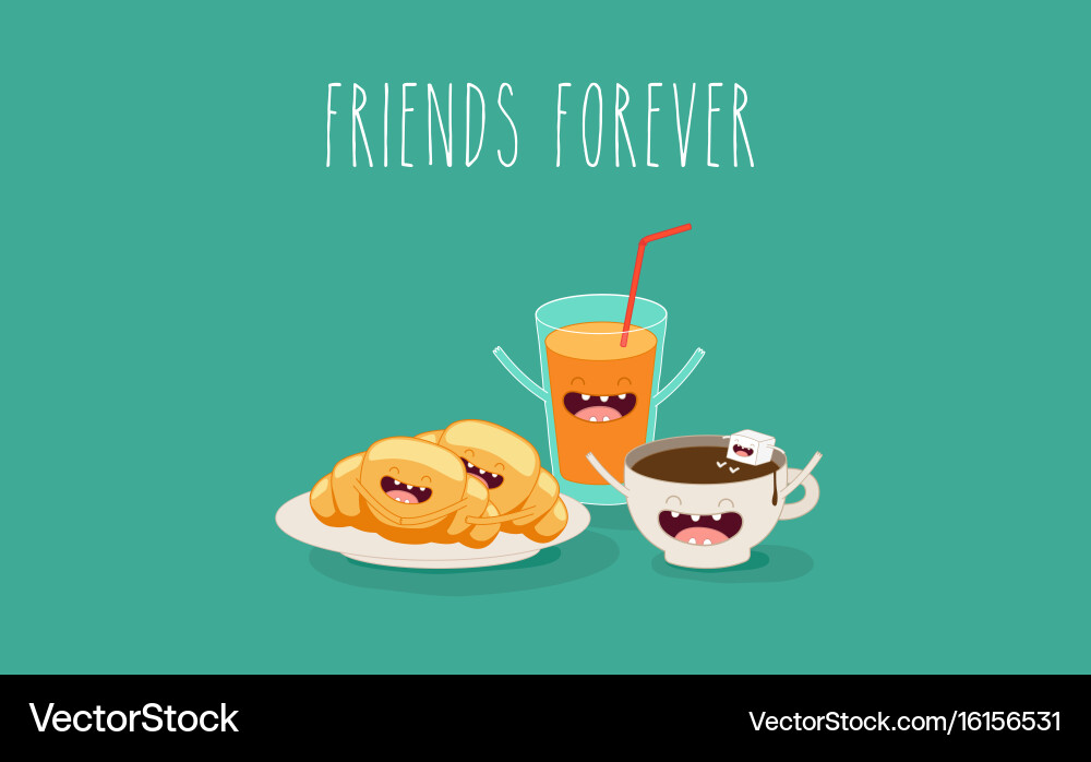 Funny breakfast set comic characters Royalty Free Vector