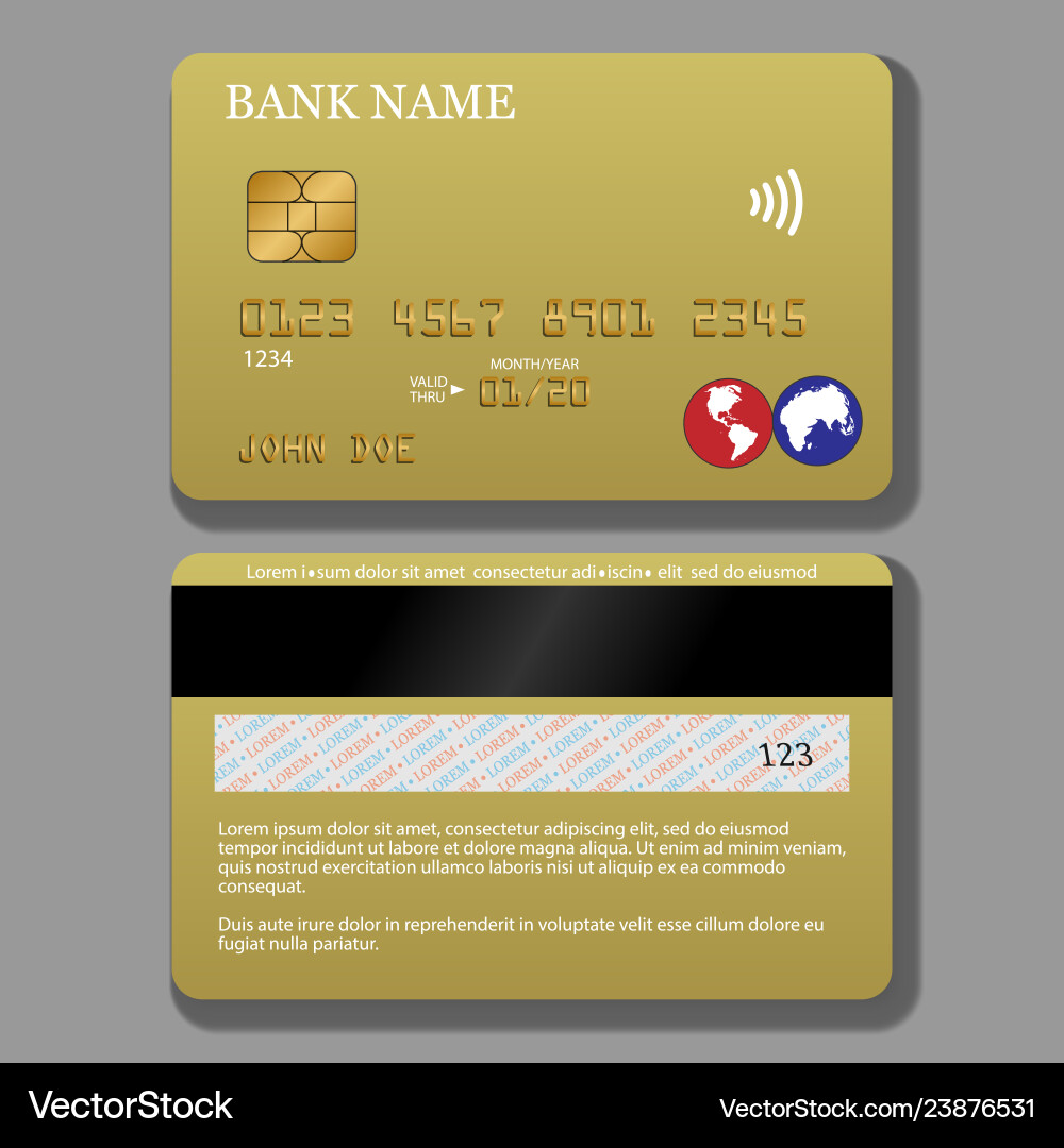 Gold Credit Card Front & Back Royalty Free Vector Image