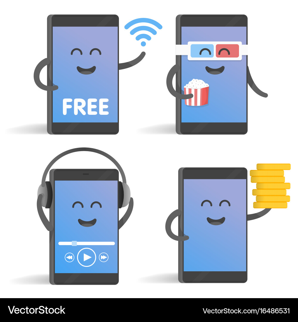 Happy cartoon smart phone character set great Vector Image