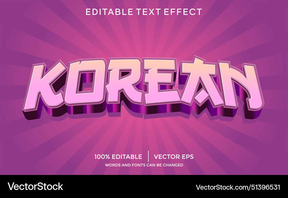 Korean 3d text effect template Royalty Free Vector Image
