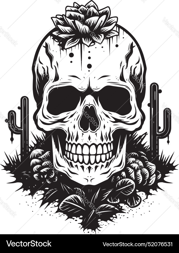 Prickled peril design of skull with cactus desert Vector Image