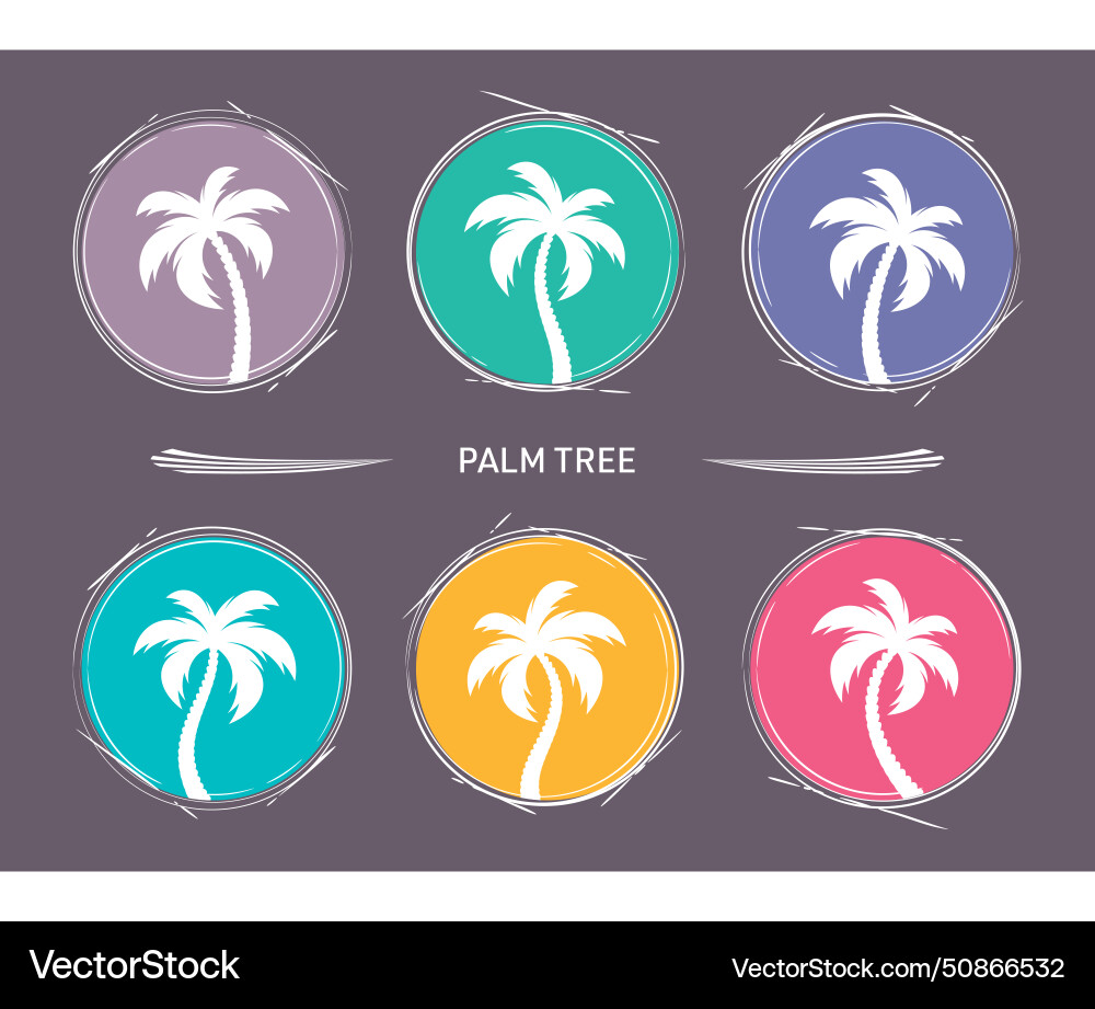 Abstract palm tree silhouette circle icons Vector Image