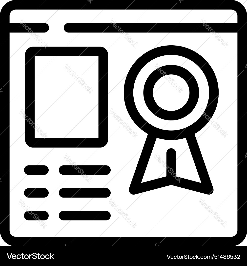 Black line art icon depicting a certificate Vector Image
