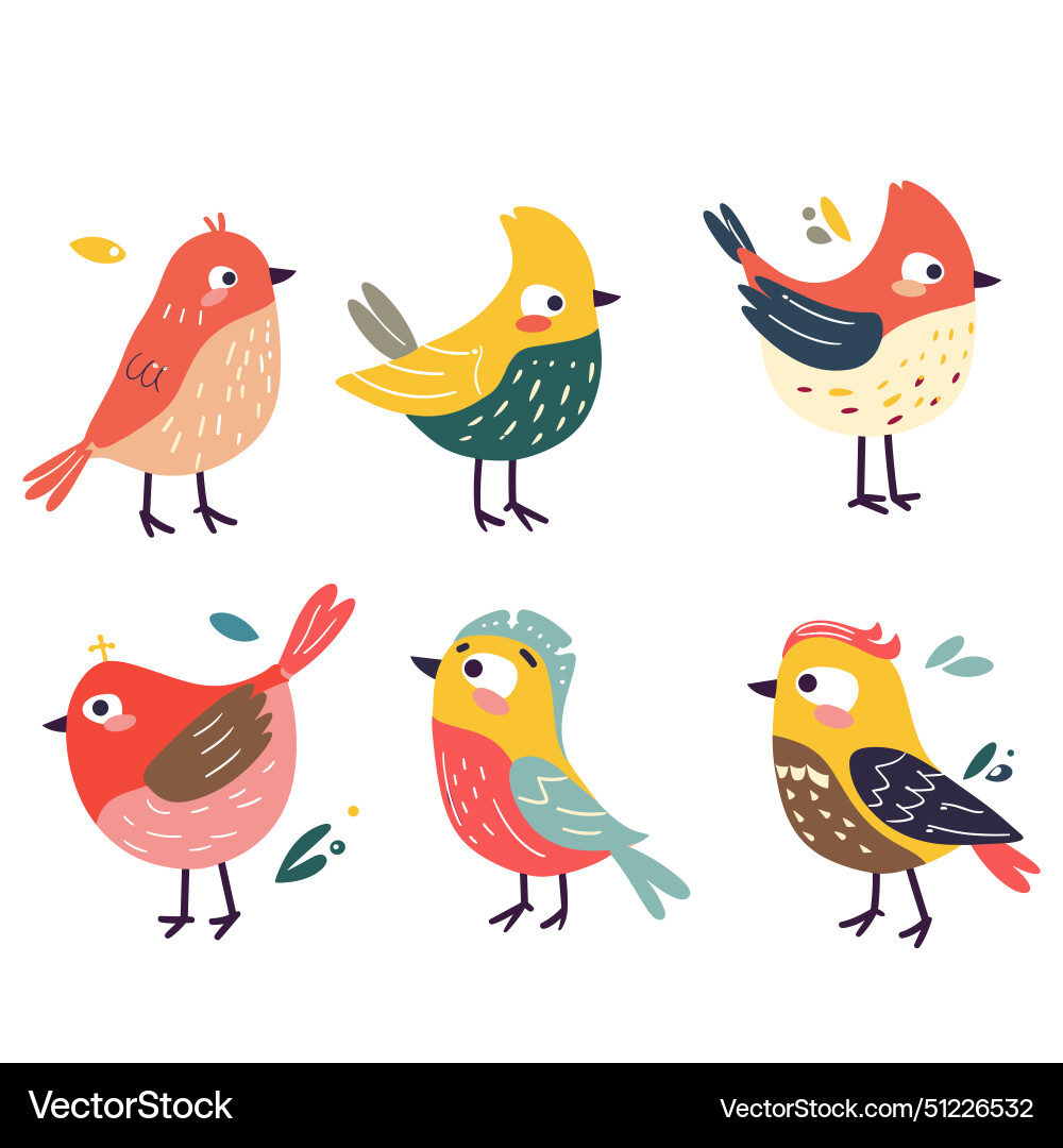 Colorful cartoon birds whimsical style Royalty Free Vector