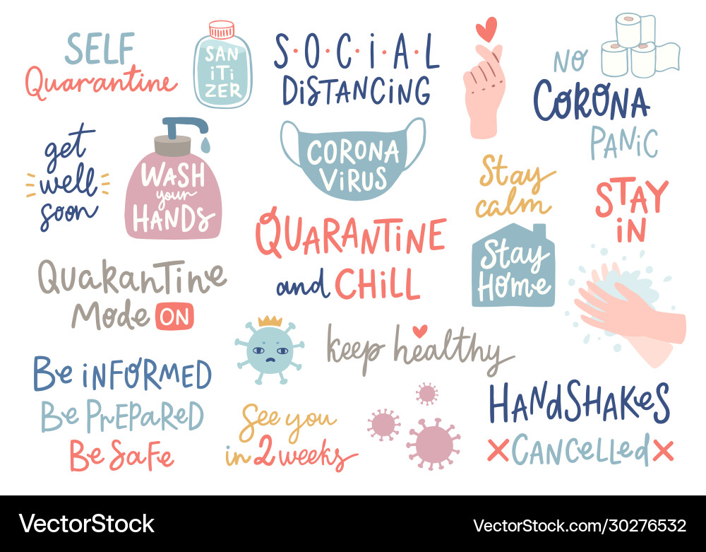 Corona virus letterings and other elements Vector Image