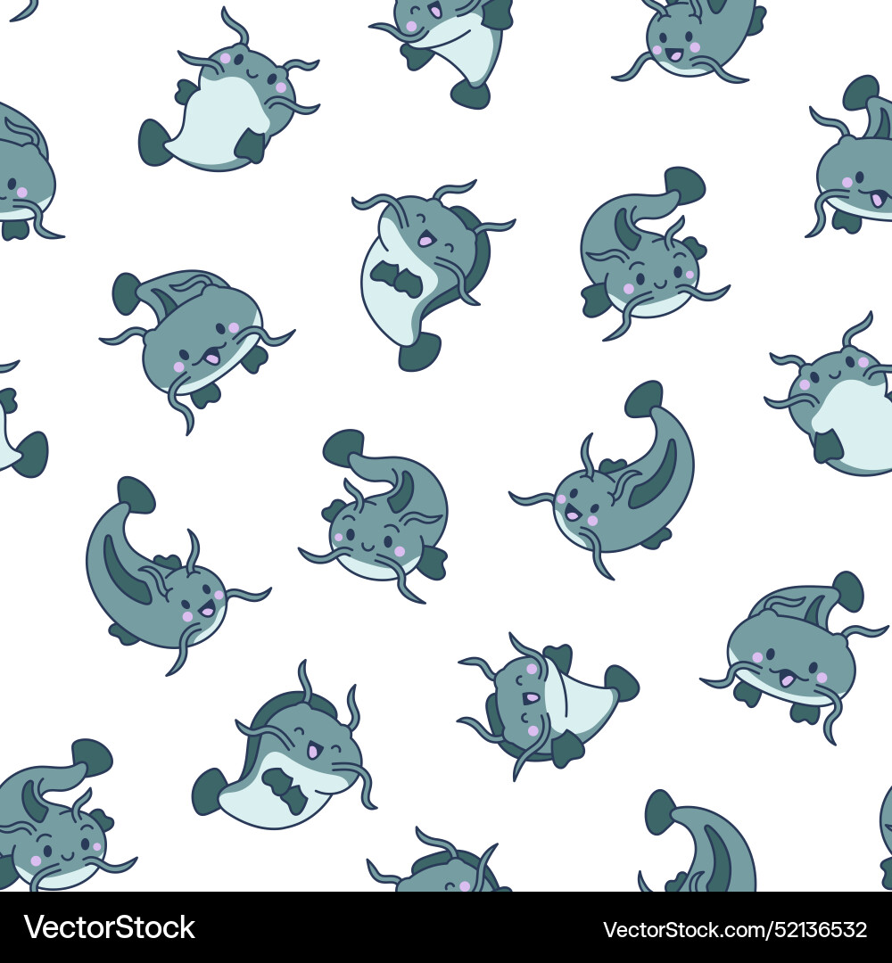 Cute kawaii catfish seamless pattern Royalty Free Vector