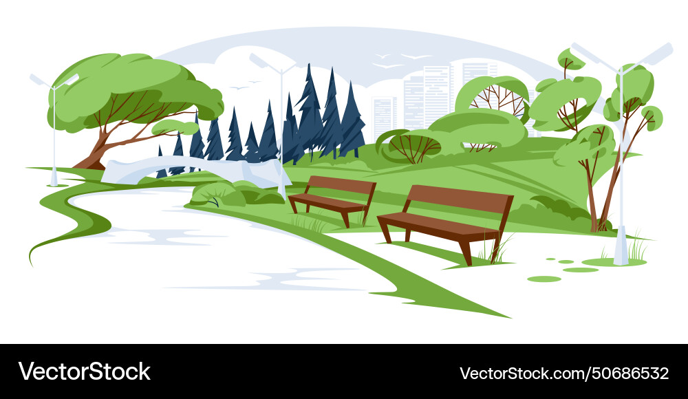 Empty spring or summer city park landscape Vector Image