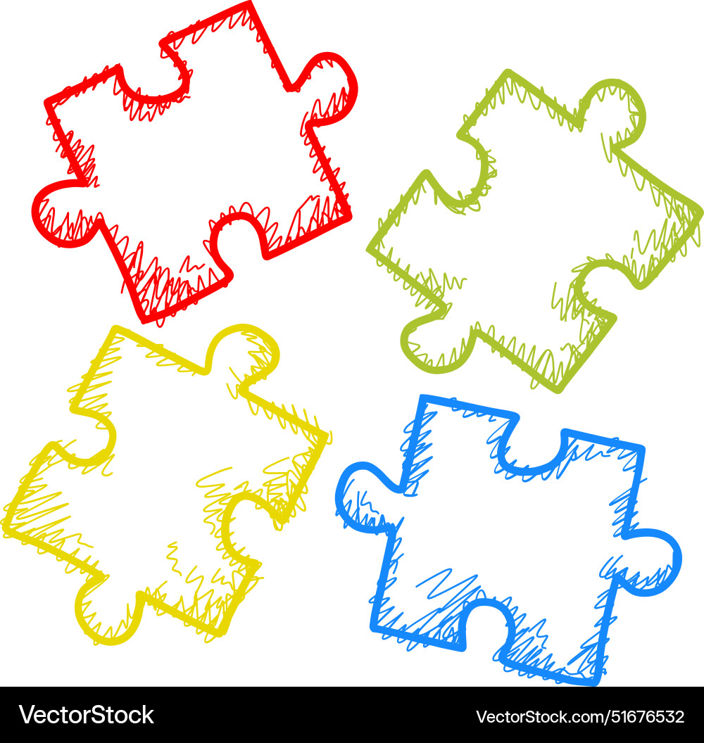 Jigsaw puzzle pieces doodle autism art Royalty Free Vector