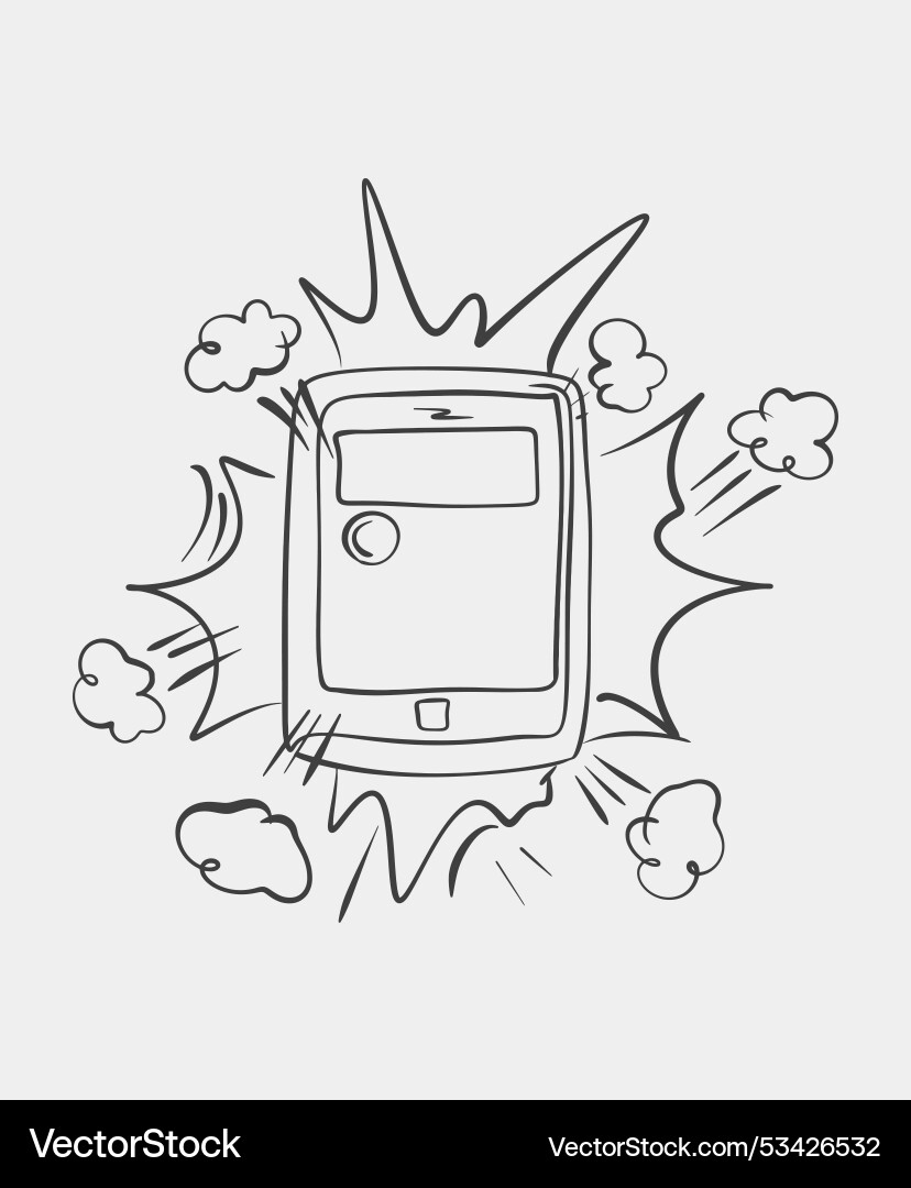 Linienzeichnung von Pager mit Explosionseffekt Vektorbild