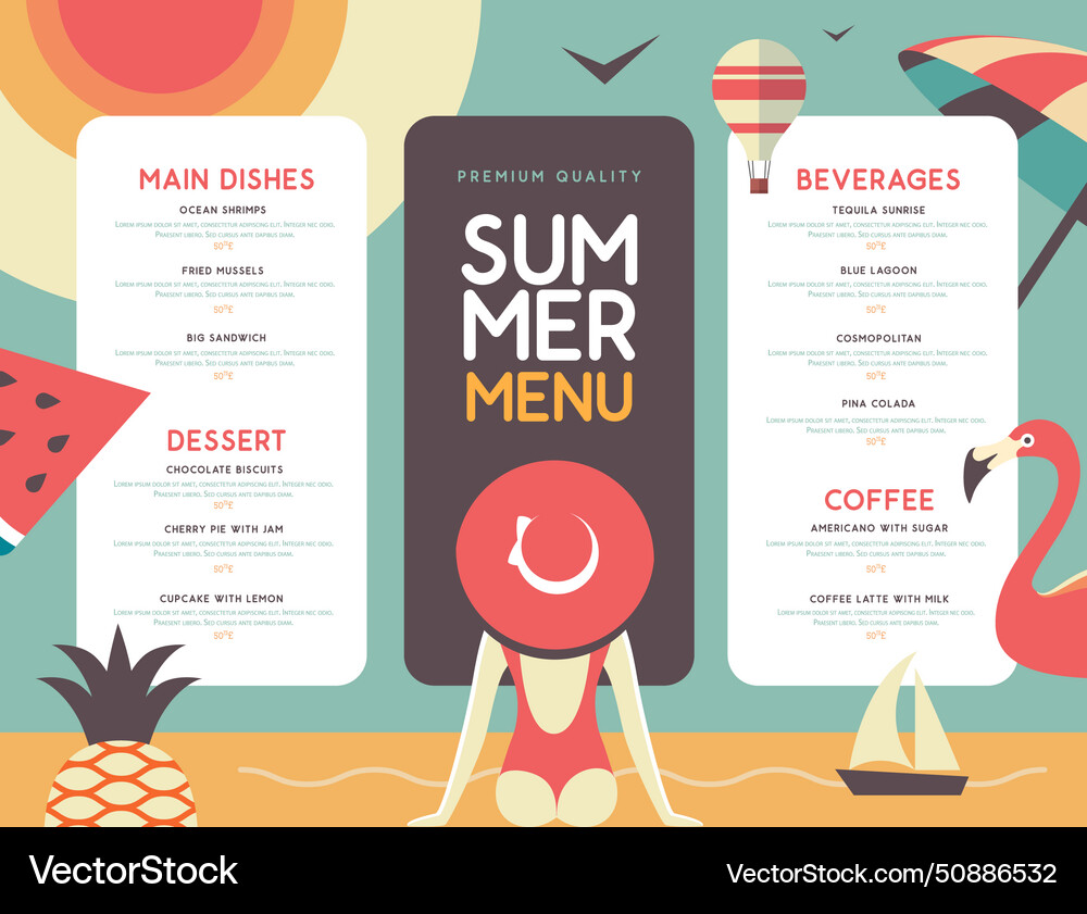 Retro summer restaurant menu design Royalty Free Vector