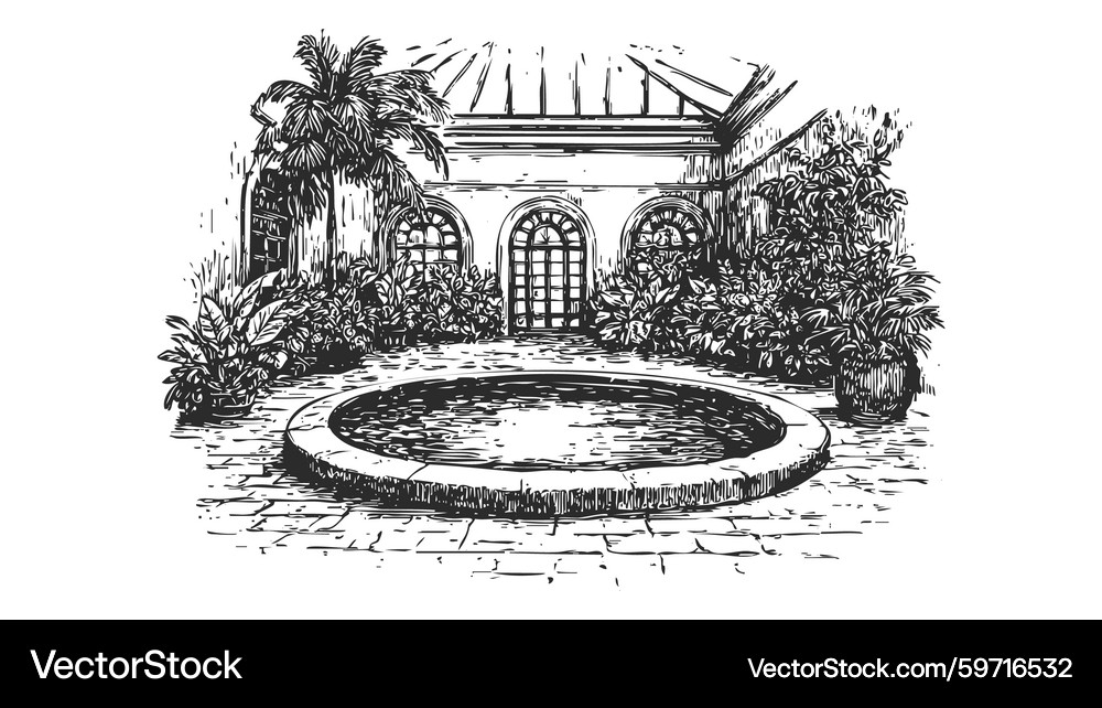 Serene Conservatory Water Feature Royalty Free Vector Image