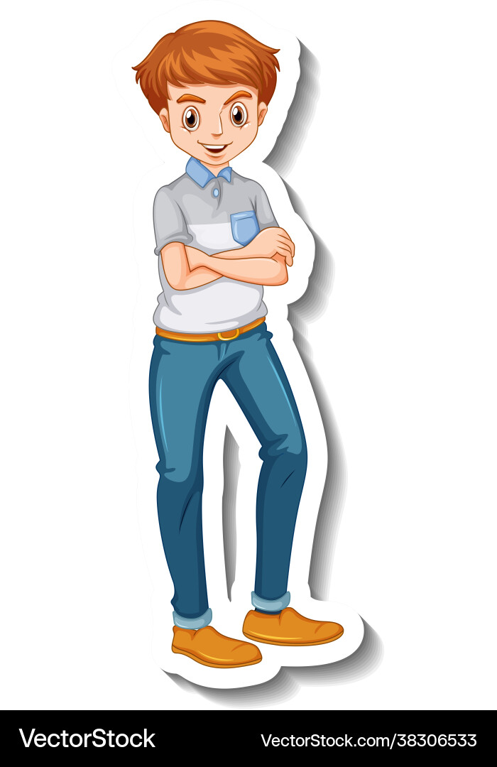 A sticker template with man in standing pose Vector Image