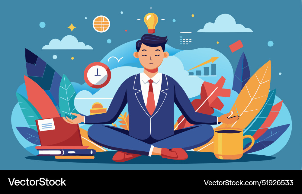 Businessman meditating for focus Royalty Free Vector Image