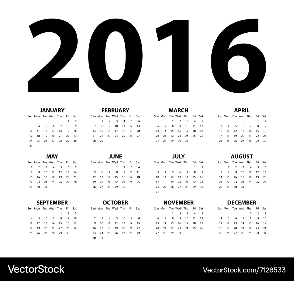 Calendar for the year 2016 Royalty Free Vector Image