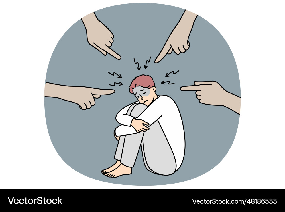 Distressed Man with Pointing Hands Royalty Free Vector Image