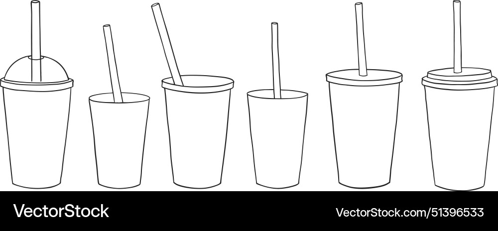 Line art disposable cups set Royalty Free Vector Image